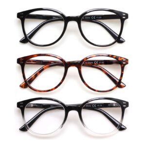 3 pack reading glasses spring hinge stylish readers black/tortoise for men and women (3 mix, 1.25)