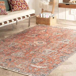 nuloom sariyah printed floral machine washable area rug, 5x8, rust