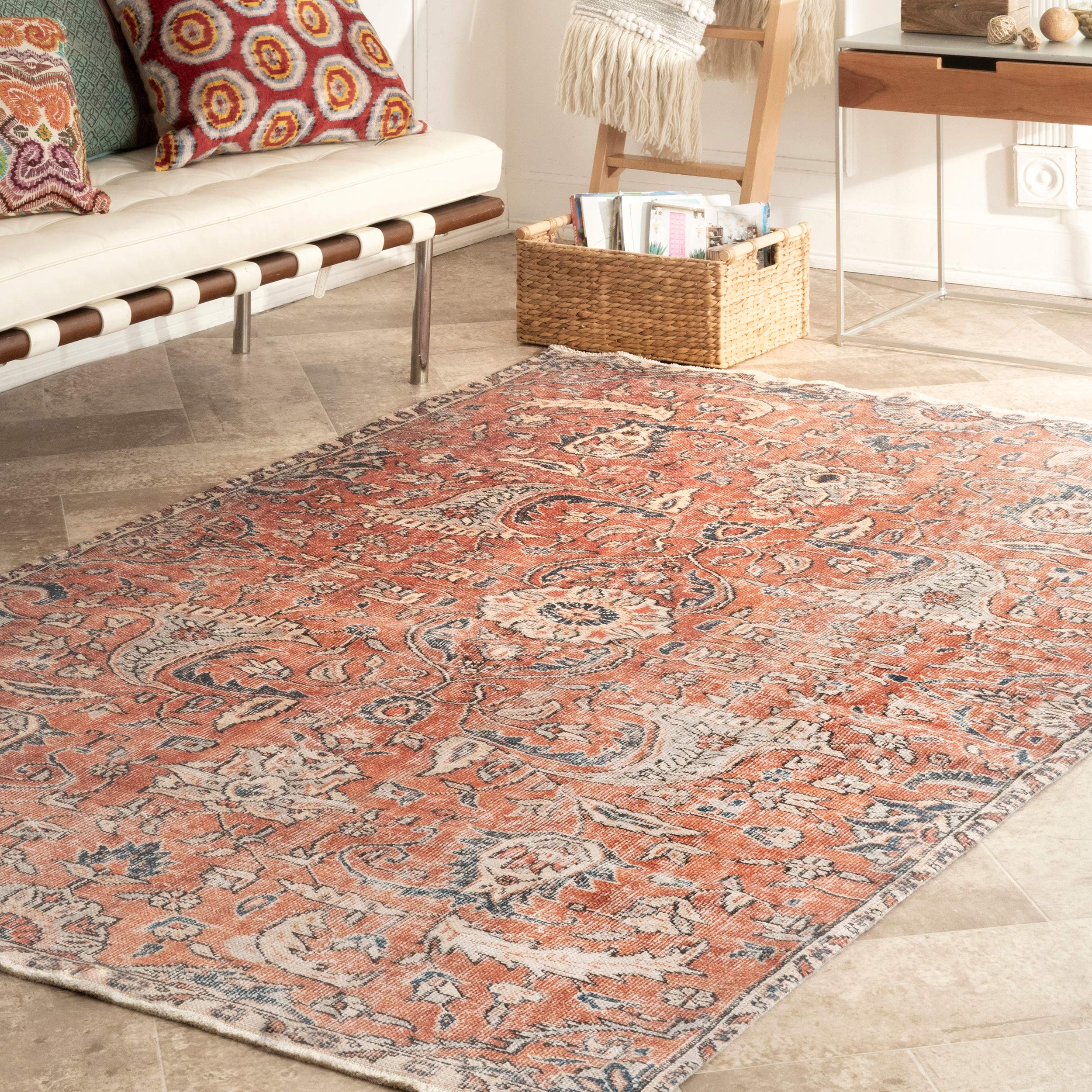 nuLOOM Sariyah Printed Floral Machine Washable Area Rug, 5x8, Rust