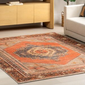 nuLOOM Kamila Medallion 8x10 Machine Washable Area Rug for Living Room Bedroom Dining Room Kitchen, Orange/Ivory