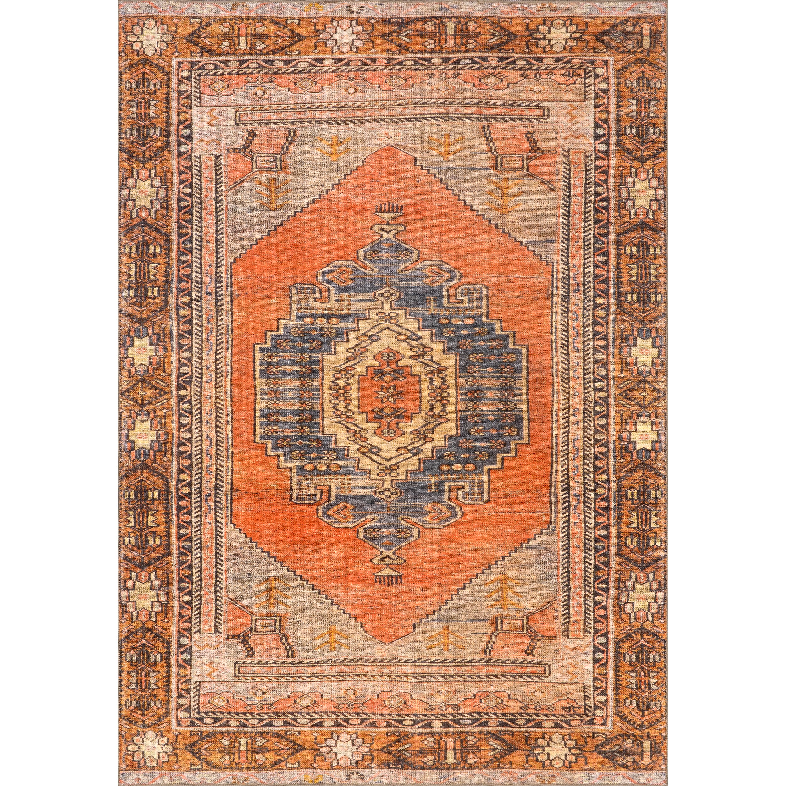 nuLOOM Kamila Medallion 8x10 Machine Washable Area Rug for Living Room Bedroom Dining Room Kitchen, Orange/Ivory