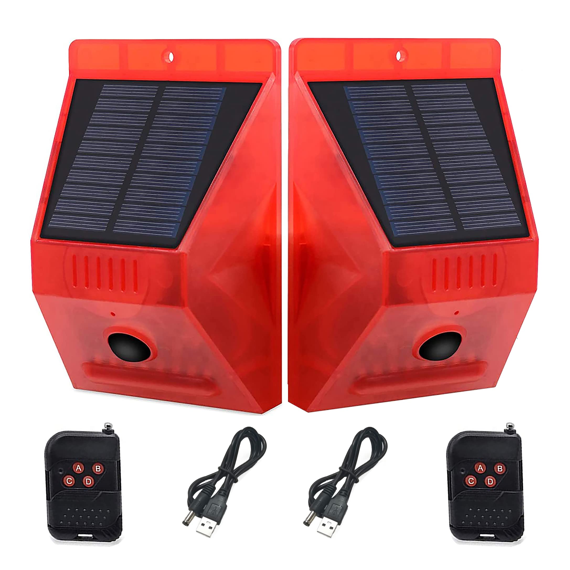 Solar Sound & Light Alarm Motion Sensor: Comboss Solar Strobe Light with Remote Controller, 129 Decibels Siren Sound Alert & 8LEDs Flash Warning Strobe Security Alarm System for Farm Villa - 2 Pack