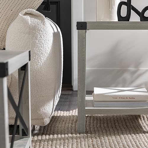 Walker Edison Sedalia Modern Farmhouse Metal X Side Table, 18 Inch, Stone Grey