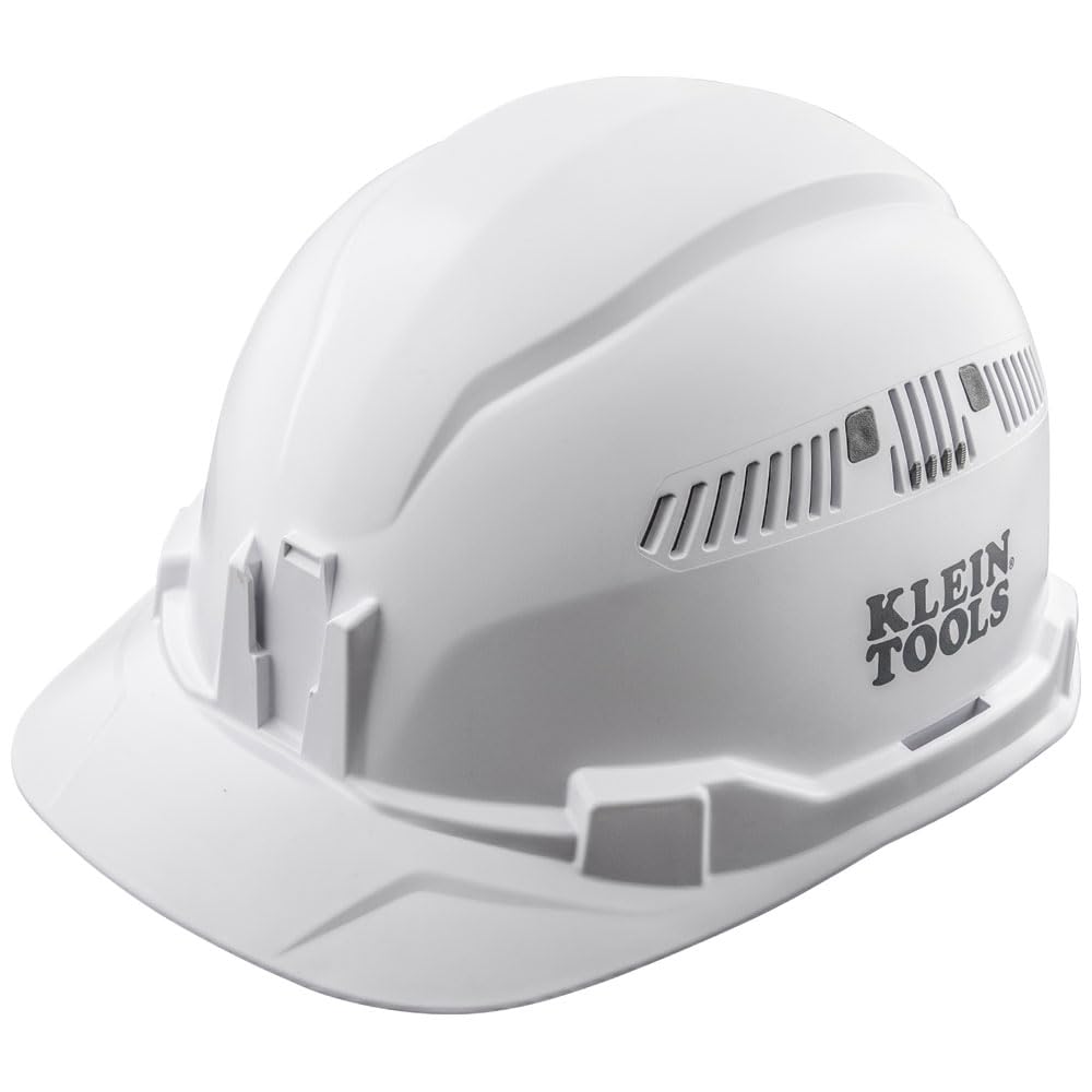 Klein Tools 60105 Hard Hat, Vented Cap Style, Padded Self-Wicking Odor-Resistant Sweatband, White