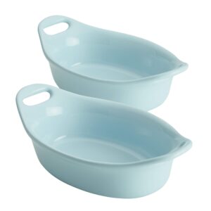 rachael ray solid glaze ceramics au gratin bakeware / baker set, oval - 2 piece, light blue