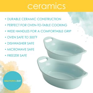 Rachael Ray Solid Glaze Ceramics Au Gratin Bakeware / Baker Set, Oval - 2 Piece, Light Blue