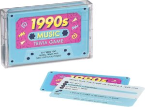 ridley’s 1990s music trivia card game – quiz game for adults and kids – 2+ players – includes 40 cards with unique questions – fun family game – makes a great gift