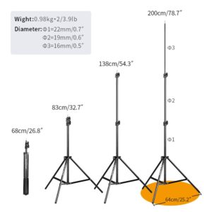 K&F Concept Aluminum Light Stands for Photography, 78.8'' Adjustable Lighting Tripod Stand for Reflectors, Softboxes, Photo Studio Speedlight, Ring Light, Umbrellas, Flash Stand, 2 Pack