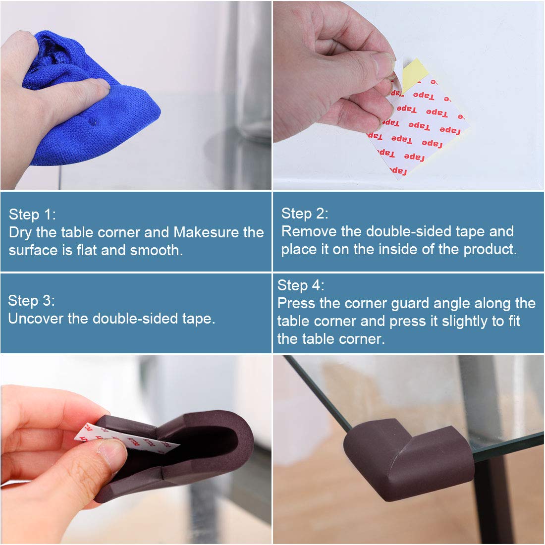 uxcell 4pcs Foam Furniture Desks Table Cover Pads Protectors Corner Cushions Bumper Guards Dark Brown