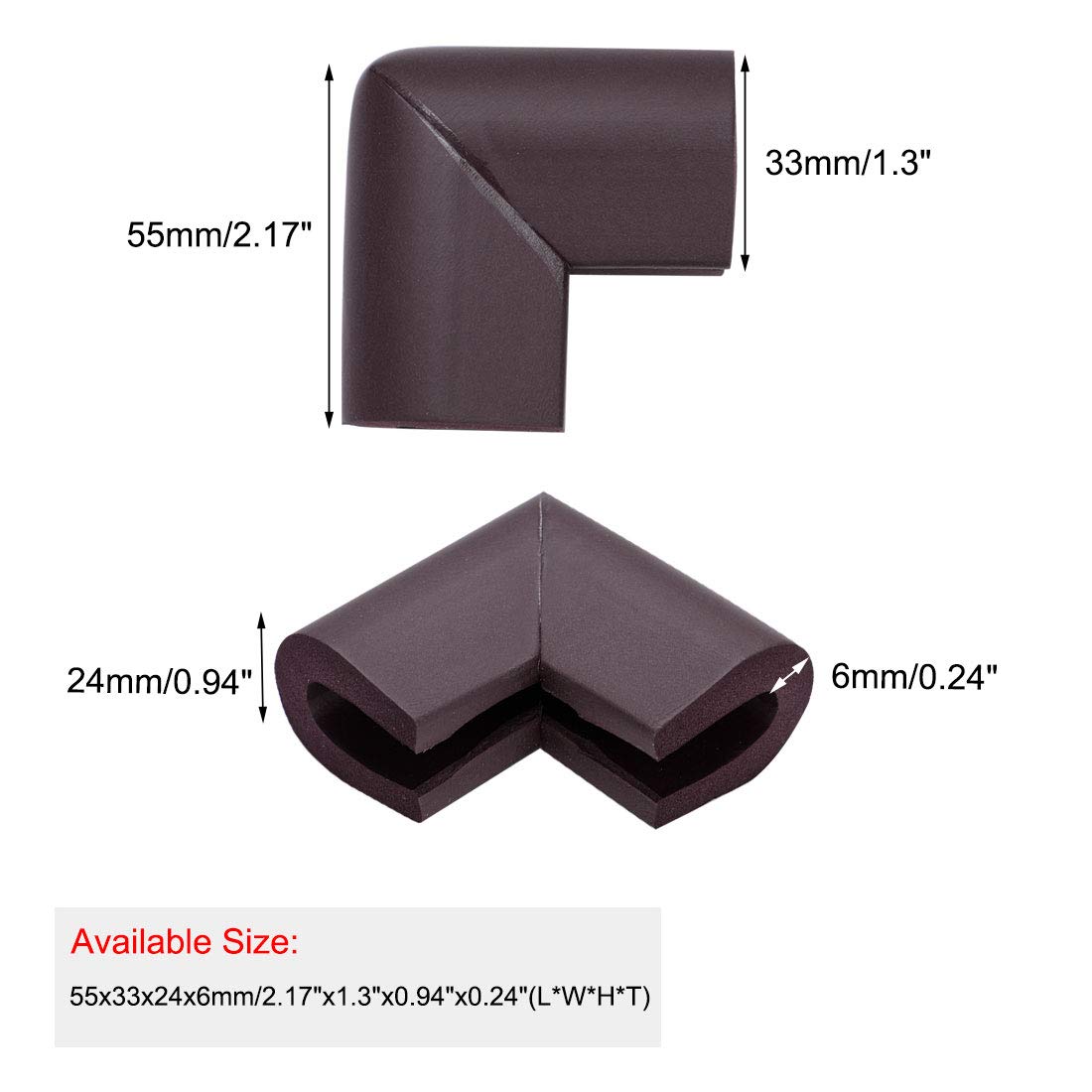 uxcell 4pcs Foam Furniture Desks Table Cover Pads Protectors Corner Cushions Bumper Guards Dark Brown