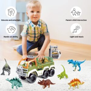 Happytime Dinosaur Transport Truck Toy Car Carrier Toy Vehicle Car Dinosaur Playset for 3,4,5,6 Year Toddlers Kids Boys with Sound & Light