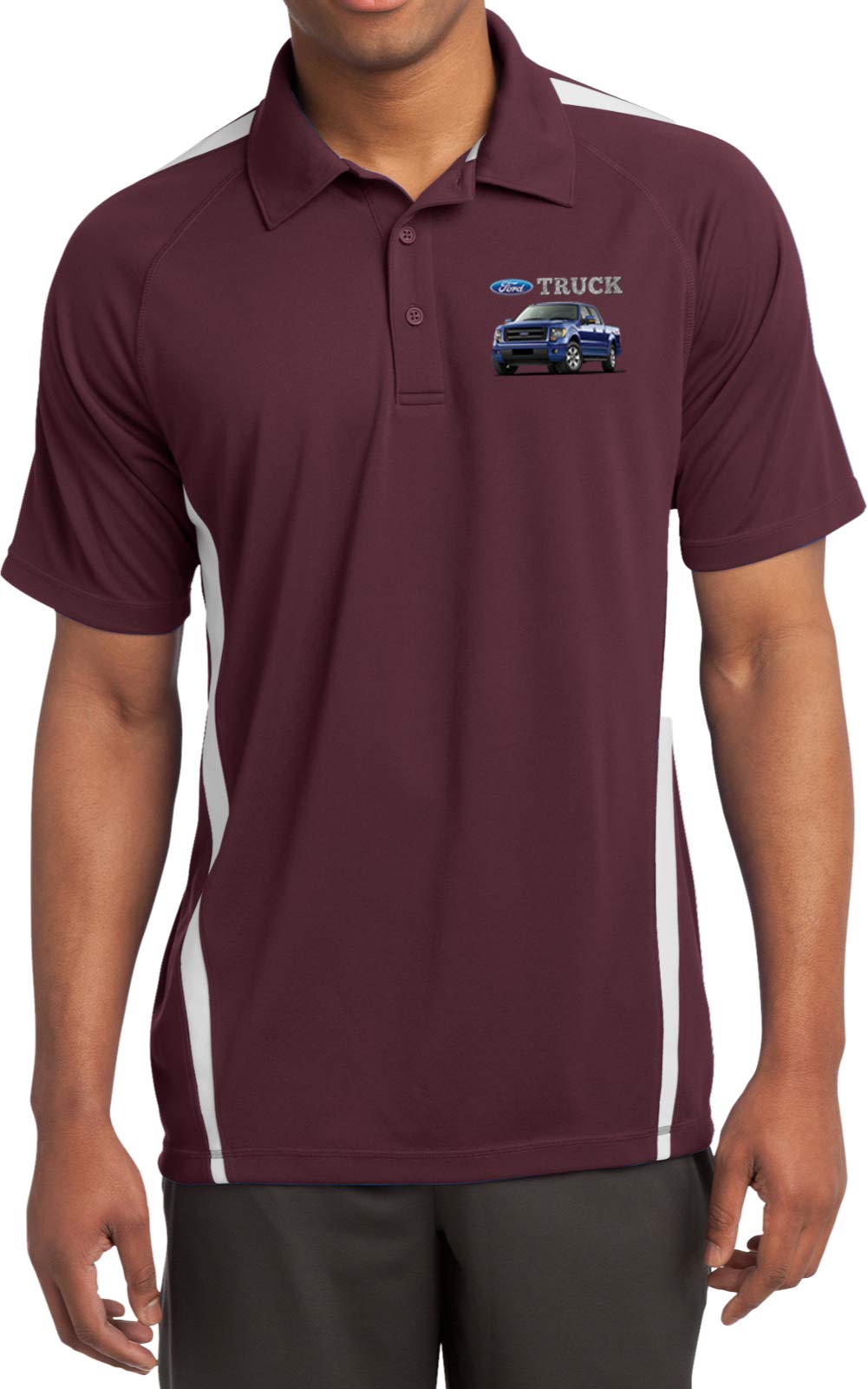 Ford F-150 Truck Pocket Print Colorblock Polo, Maroon White 2XL