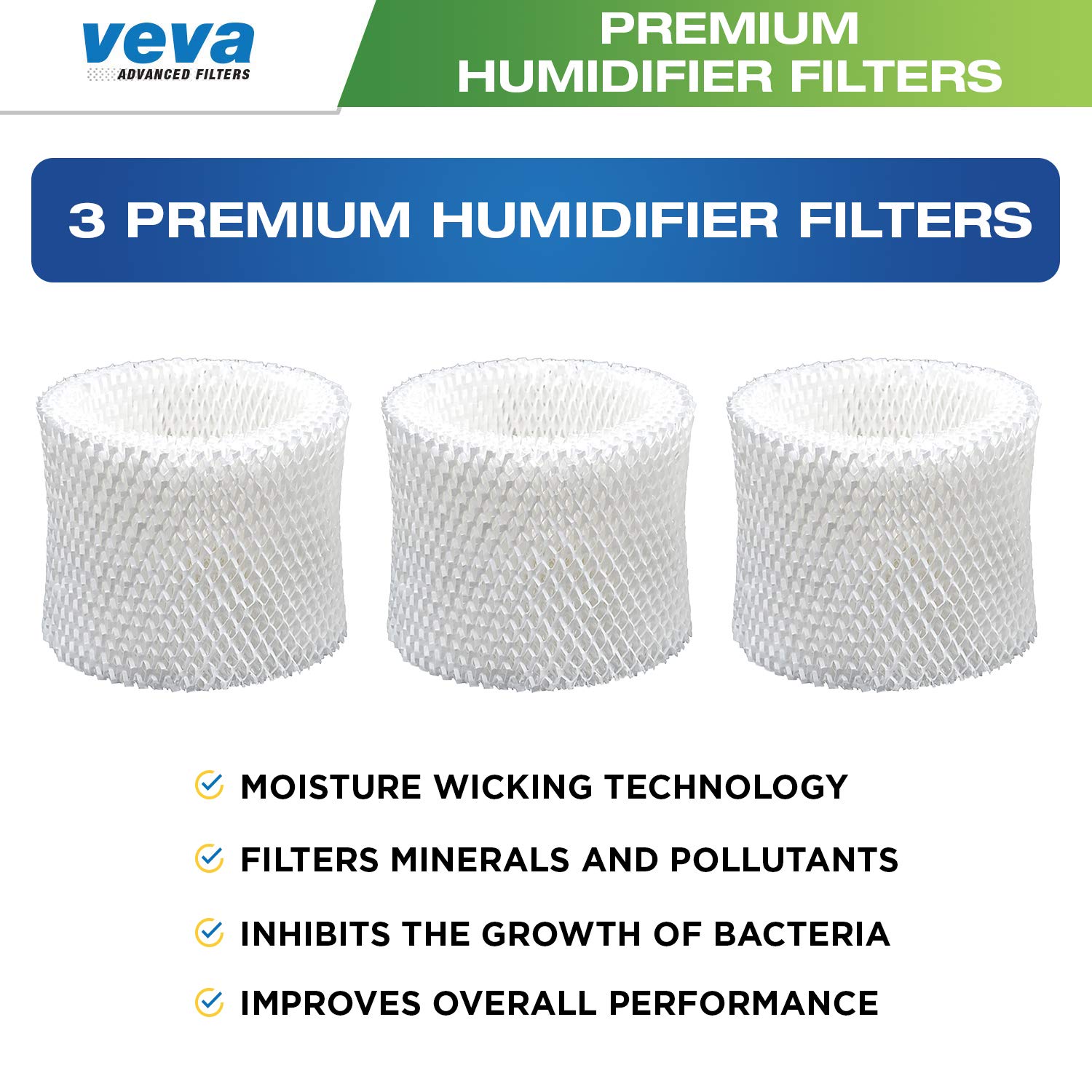 VEVA 3-Pack Premium Humidifier Filters - Replacement for HW Filter E, HC-14, HCM-6009, HCM-6011, HEV680, HEV685 Series, Long-Lasting