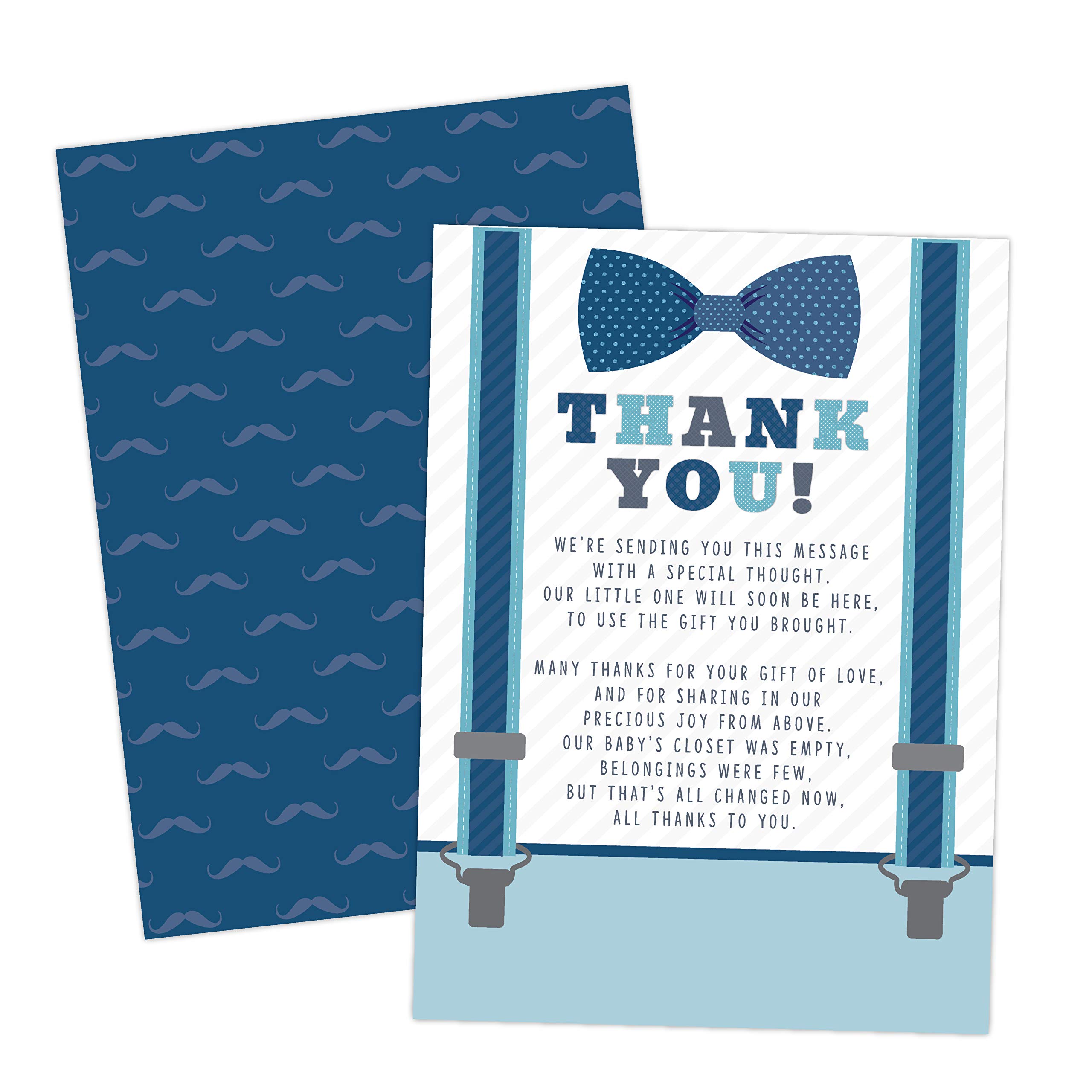 Your Main Event Prints Little Man Boy Baby Shower Thank You Cards Bow Tie and Mustaches 20 Count Including Envelopes