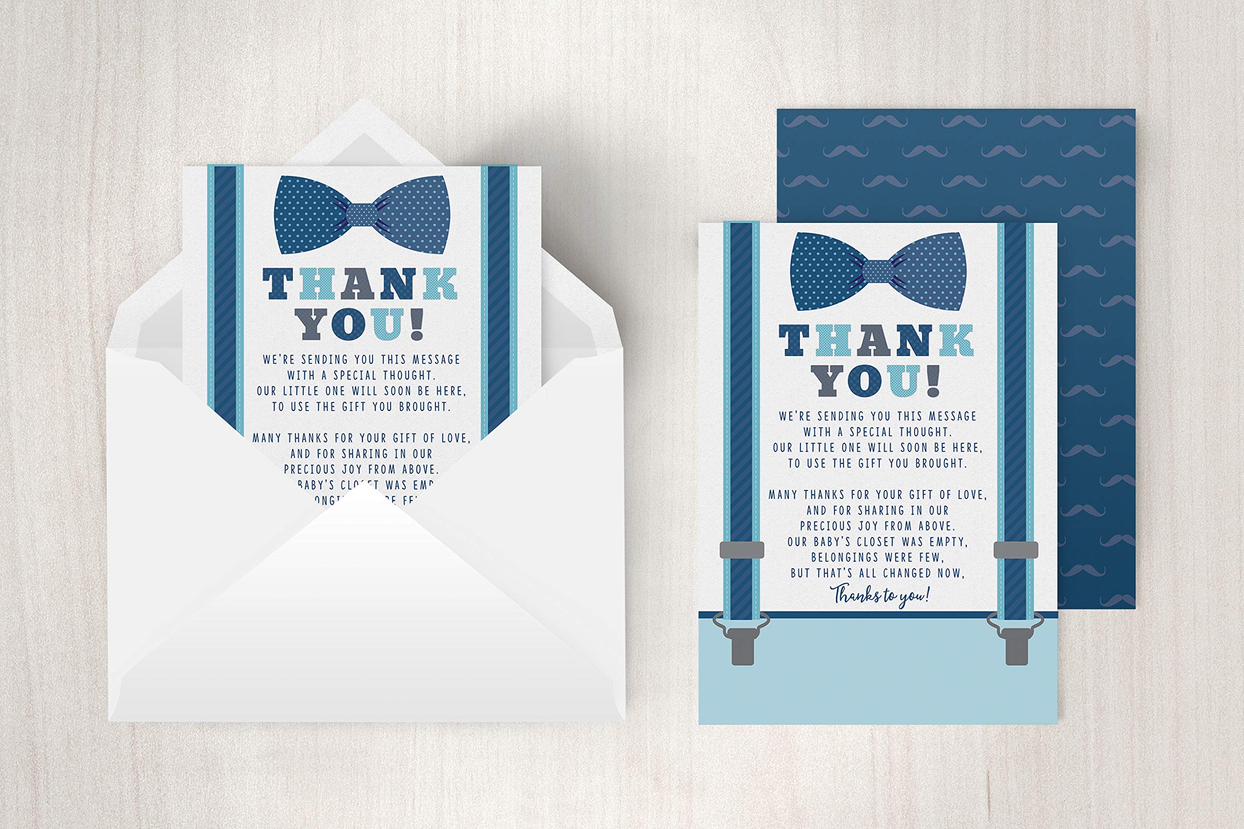 Your Main Event Prints Little Man Boy Baby Shower Thank You Cards Bow Tie and Mustaches 20 Count Including Envelopes