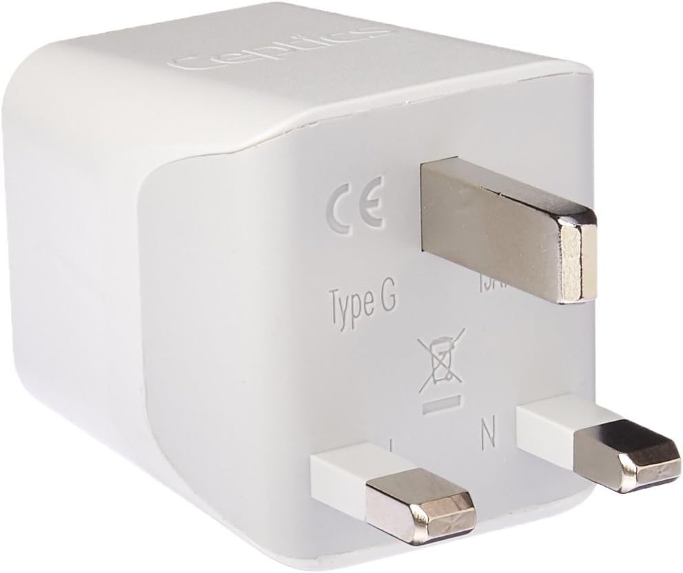 Ceptics UK Travel Adapter Plug - with 2 USB + USA Socket Input - Type G - Ultra Compact - Safe Grounded Perfect for Cell Phones, Laptops, Camera Chargers