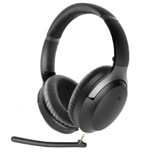 avantree aria pro aptx-hd bluetooth 5.0 active noise cancelling headphones with boom microphone for music & calls, ssd option, low latency over ear wireless & wired headset for phone computer laptop