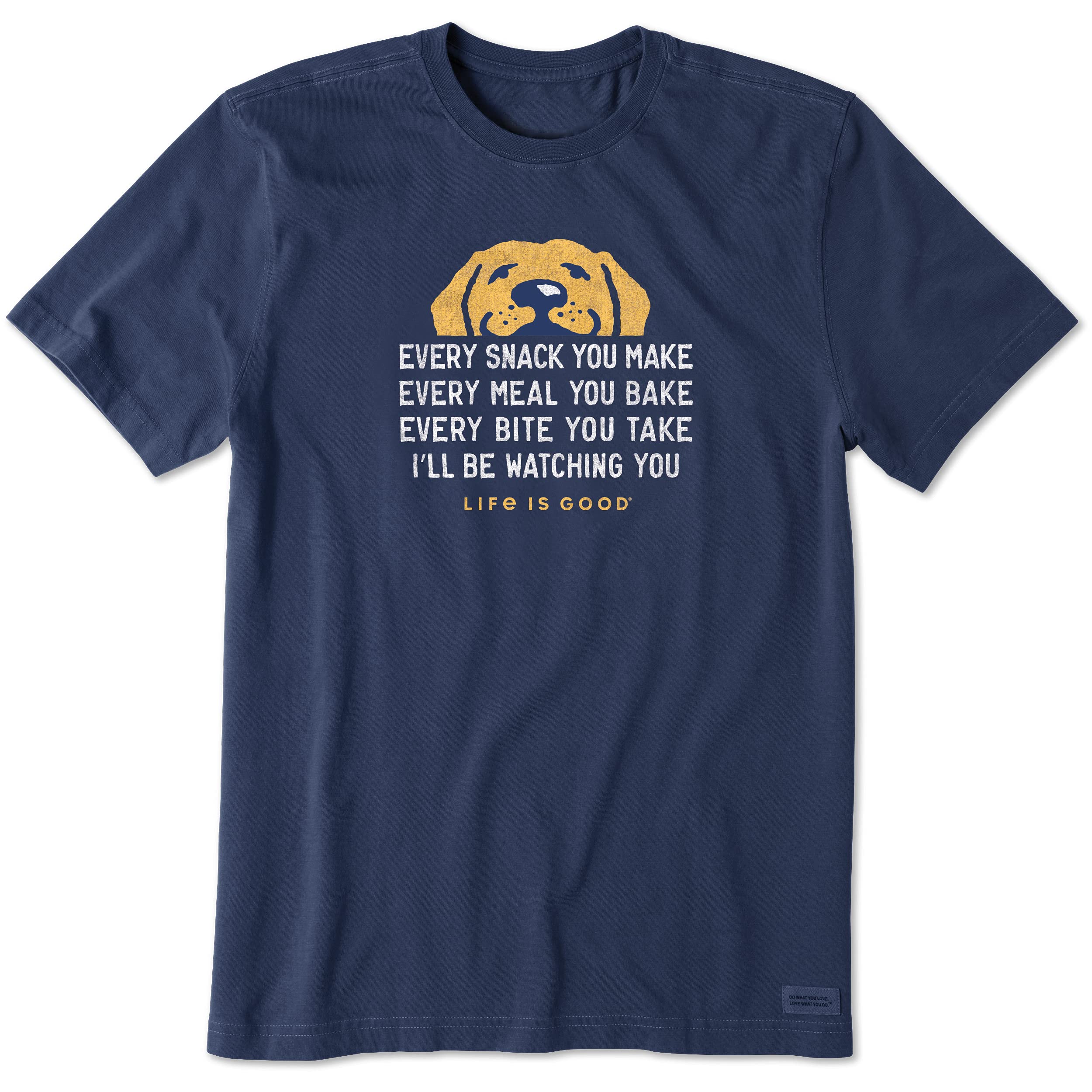 Life is Good Mens Dog Lover Graphic T-Shirt, Cotton Tee, Short Sleeve, Crewneck Shirt, Casual Top, I'll Be Watching You Dog, Darkest Blue, Small