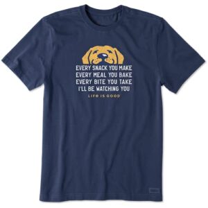 life is good mens dog lover graphic t-shirt, cotton tee, short sleeve, crewneck shirt, casual top, i'll be watching you dog, darkest blue, medium