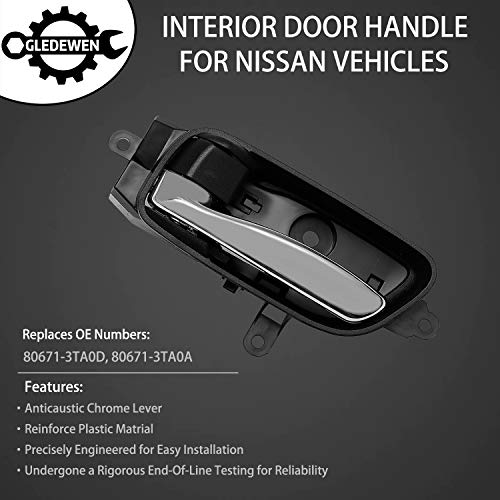 Interior Door Handle Front Rear Left Driver Side | for 2013-2017 Nissan Altima Pathfinder, 2015 2017 Nissan Titan, 2016-2017 Titan XD, 2015-2017 Nissan Murano | Replaces# 80671-3TA0D, 80671-3TA0A