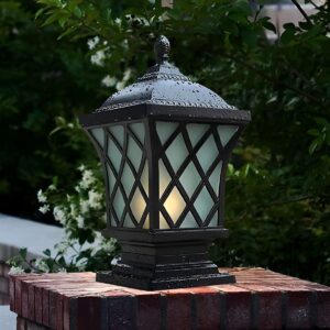 moddeny ip54 waterproof outdoor column lights, exterior glass aluminum fence pillar light 18.9" traditional black e26 post lanterns patio villa garden park balcony gate street lighting