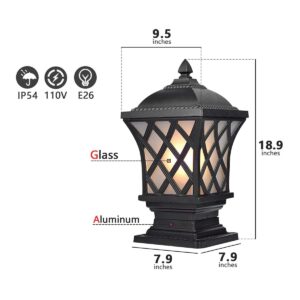 Moddeny IP54 Waterproof Outdoor Column Lights, Exterior Glass Aluminum Fence Pillar Light 18.9" Traditional Black E26 Post Lanterns Patio Villa Garden Park Balcony Gate Street Lighting