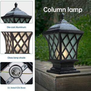 Moddeny IP54 Waterproof Outdoor Column Lights, Exterior Glass Aluminum Fence Pillar Light 18.9" Traditional Black E26 Post Lanterns Patio Villa Garden Park Balcony Gate Street Lighting