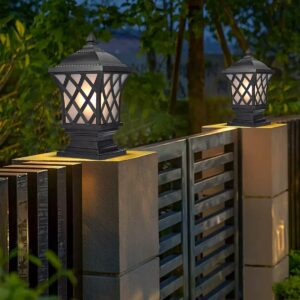 Moddeny IP54 Waterproof Outdoor Column Lights, Exterior Glass Aluminum Fence Pillar Light 18.9" Traditional Black E26 Post Lanterns Patio Villa Garden Park Balcony Gate Street Lighting