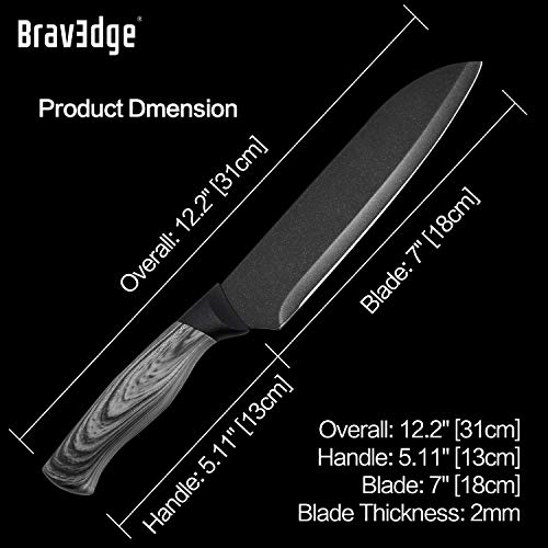 Bravedge Chef Knife 7'' Kitchen Knife, Professional Santoku Knife Chopping Knife, Ultra Sharp Stainless Steel Blade with Sheath, Ergonomic Handle Elegant Gift Box Great Gift Choice