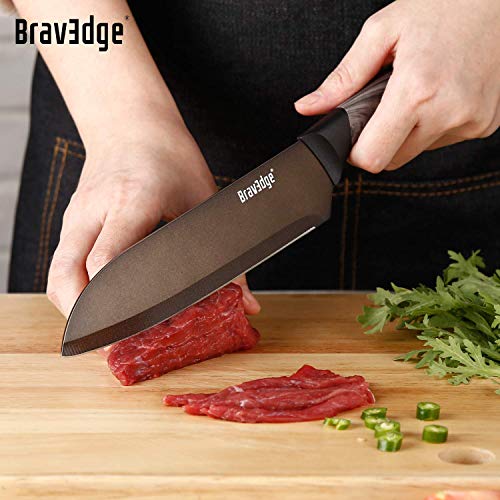 Bravedge Chef Knife 7'' Kitchen Knife, Professional Santoku Knife Chopping Knife, Ultra Sharp Stainless Steel Blade with Sheath, Ergonomic Handle Elegant Gift Box Great Gift Choice