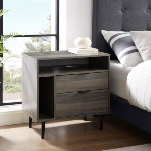 Walker Edison Modern Wood Nightstand Side Table Bedroom Storage Drawer and Shelf Bedside End Table, 25 Inch, Slate Grey