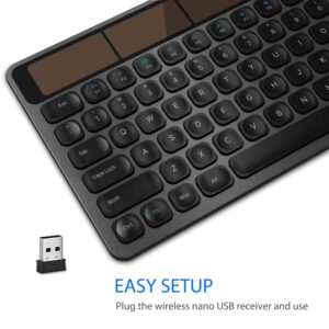 Arteck Wireless Solar Keyboard Full Size Solar Recharging Keyboard for Computer/Desktop/PC/Laptop/Surface/Smart TV and Windows 10/8 / 7 / Vista/XP Built in Rechargeable Battery