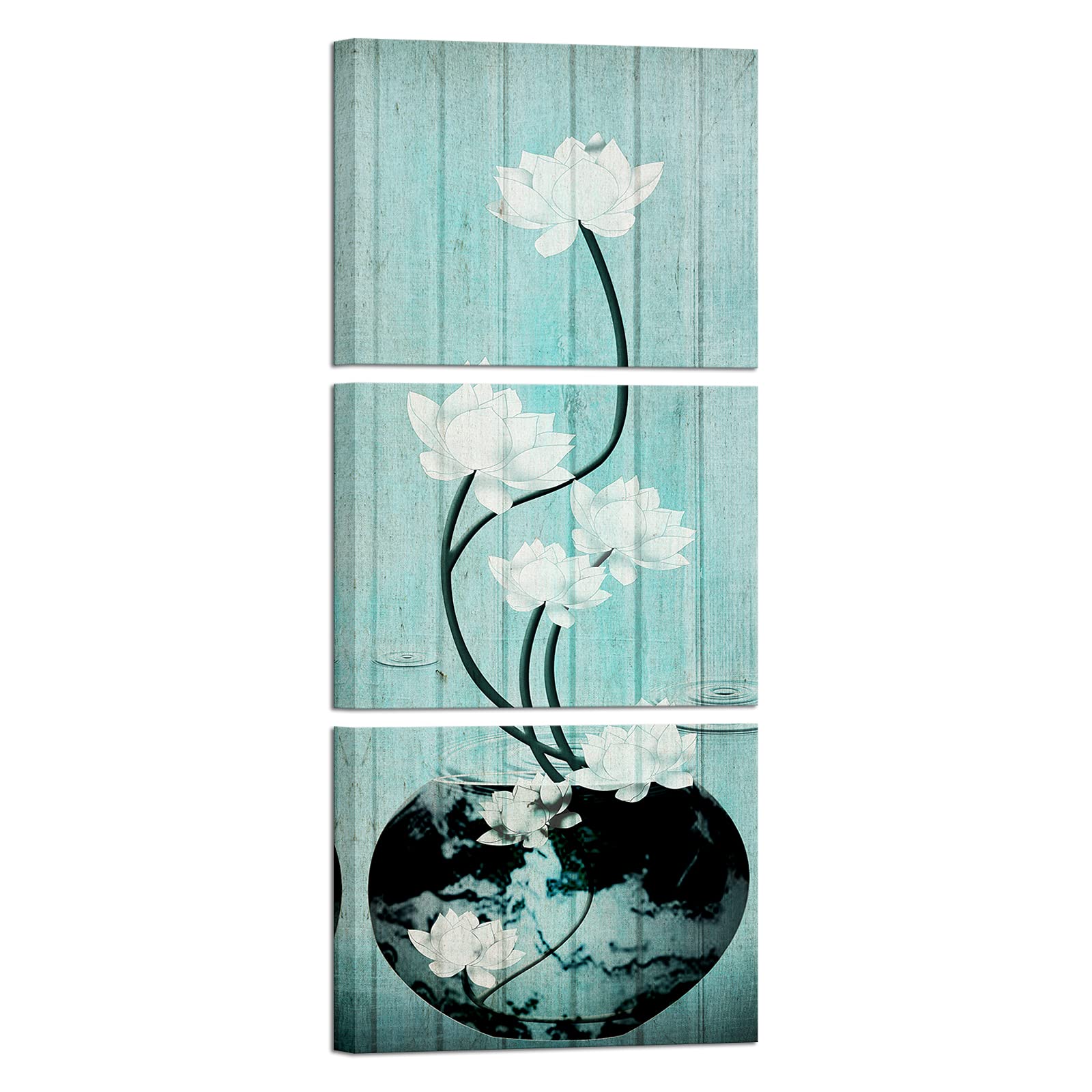 Nachic Wall - White Flower Picture Wall Art Zen Lotus Painting Prints Modern Bathroom Bedroom Spa Room Teal and White Decor