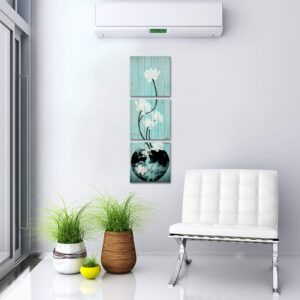 Nachic Wall - White Flower Picture Wall Art Zen Lotus Painting Prints Modern Bathroom Bedroom Spa Room Teal and White Decor