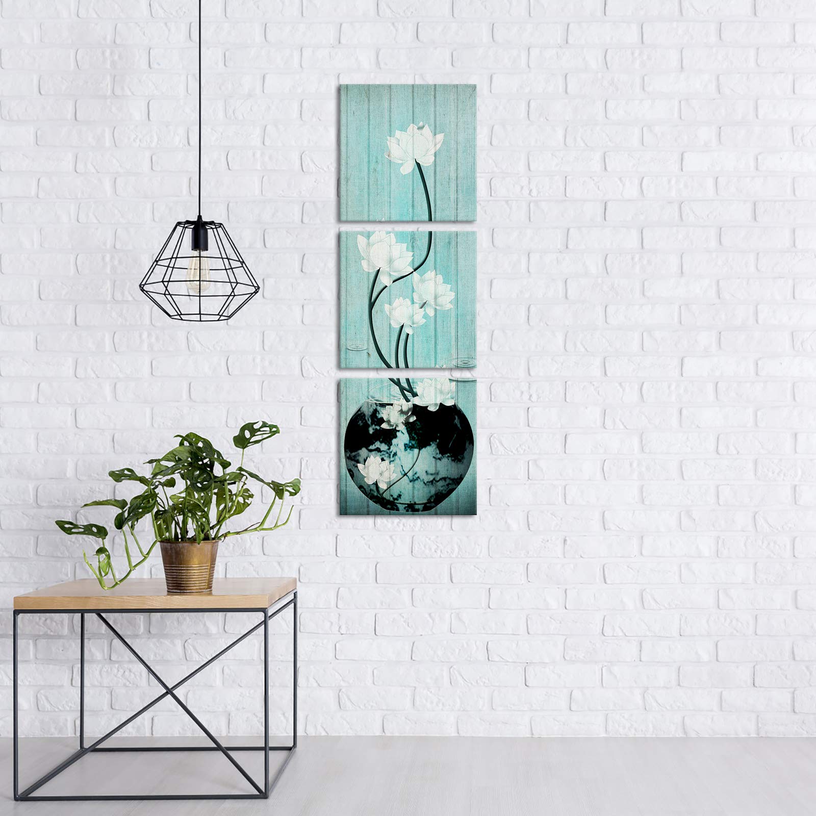 Nachic Wall - White Flower Picture Wall Art Zen Lotus Painting Prints Modern Bathroom Bedroom Spa Room Teal and White Decor