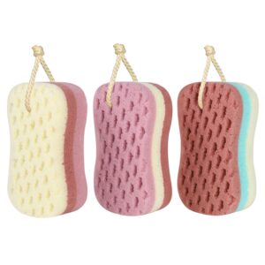 kecuco 3 pcs bath sponge for women, men, kids, sponge loofah body scrubber shower sponge for body wash bathroom, 3 colors & large size bathing sponge bathing accessories(large size)