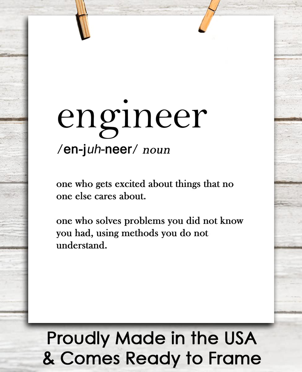 Engineer Funny Definition: 8x10 Unframed Chic, Boho & Modern Typography Wall Art Poster Print for Office, Classroom, Dorm & Bedroom Decor - Creative Idea for Engineers & Engineering Students