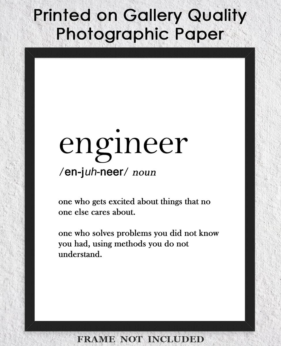 Engineer Funny Definition: 8x10 Unframed Chic, Boho & Modern Typography Wall Art Poster Print for Office, Classroom, Dorm & Bedroom Decor - Creative Idea for Engineers & Engineering Students