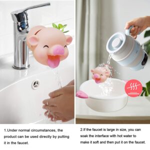 Odowalker Cartoon Pig Head Faucet Extender Washbasin Bath Spout Cover Cute Animal Faucet Cover Bath Fun