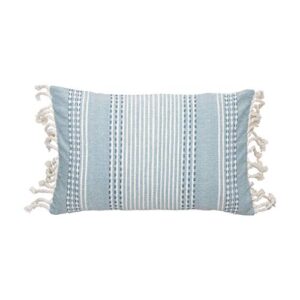 foreside home & garden blue woven 14 x 22 inch decorative cotton throw pillow cover with insert and hand tied tassels