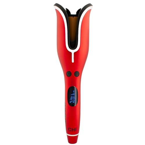 CHI Spin N Curl Ceramic Rotating Curler, Ruby Red. Ideal for Shoulder-Length Hair between 6-16” inches.