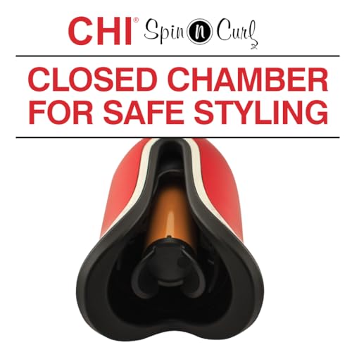 CHI Spin N Curl Ceramic Rotating Curler, Ruby Red. Ideal for Shoulder-Length Hair between 6-16” inches.