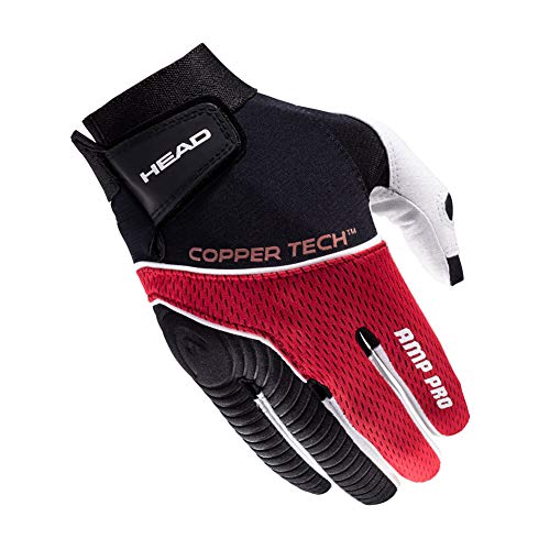 HEAD Leather Racquetball Glove - AMP Pro Copper Tech Glove for Right & Left Hand - Black/Silver/Red, Right - Medium