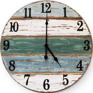 wall charmers rustic wall clock, real wood with metal numbers handmade farmhouse clock for wall, large easy to read beach wall clock, 18 inches, size,