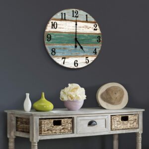 Wall Charmers Rustic Wall Clock, Real Wood with Metal Numbers Handmade Farmhouse Clock for Wall, Large Easy to Read Beach Wall Clock, 18 Inches, Size,