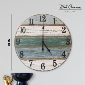 Wall Charmers Rustic Wall Clock, Real Wood with Metal Numbers Handmade Farmhouse Clock for Wall, Large Easy to Read Beach Wall Clock, 18 Inches, Size,