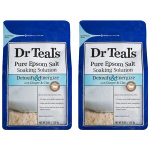 dr. teals ginger & clay pure epsom salt bath soaking solution gift set (2 pack, 3lbs ea.) - detoxify & energize with ginger & clay cleanses body of harmful toxins - relieves daily stress at home