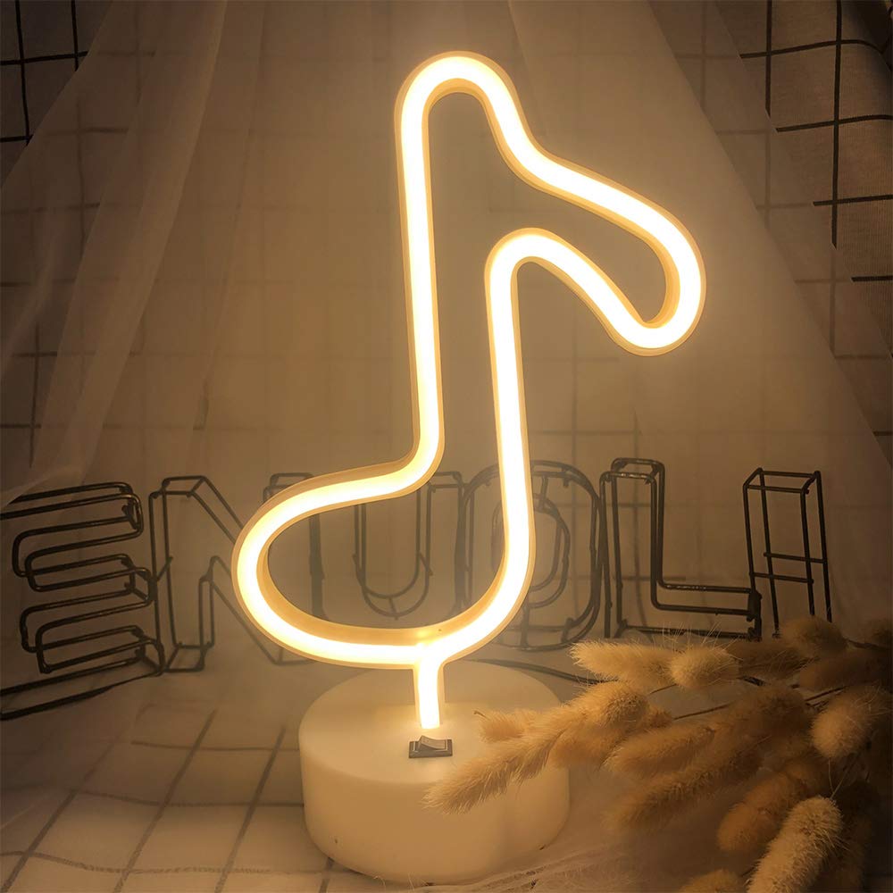 Led Music Notes Shaped Neon Lights Decor Light Led Night Light Wall Table Decor Battery Operated Creative Lighting Lamps for Christmas Wedding Sign Birthday Luau Summer Party Kids Room Living Room