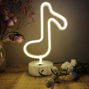 Led Music Notes Shaped Neon Lights Decor Light Led Night Light Wall Table Decor Battery Operated Creative Lighting Lamps for Christmas Wedding Sign Birthday Luau Summer Party Kids Room Living Room