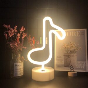 Led Music Notes Shaped Neon Lights Decor Light Led Night Light Wall Table Decor Battery Operated Creative Lighting Lamps for Christmas Wedding Sign Birthday Luau Summer Party Kids Room Living Room